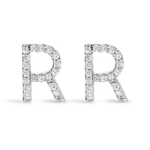 HAUS OF BRILLIANCE 10k Gold 1/10 Cttw Diamond Initial Stud Earring - White Gold | R